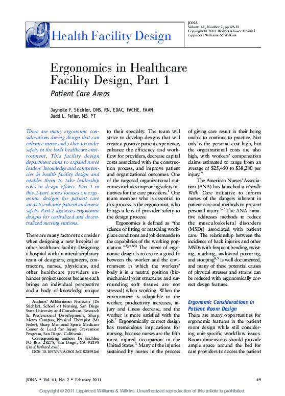 (PDF) Ergonomics in Healthcare Facility Design, Part 1