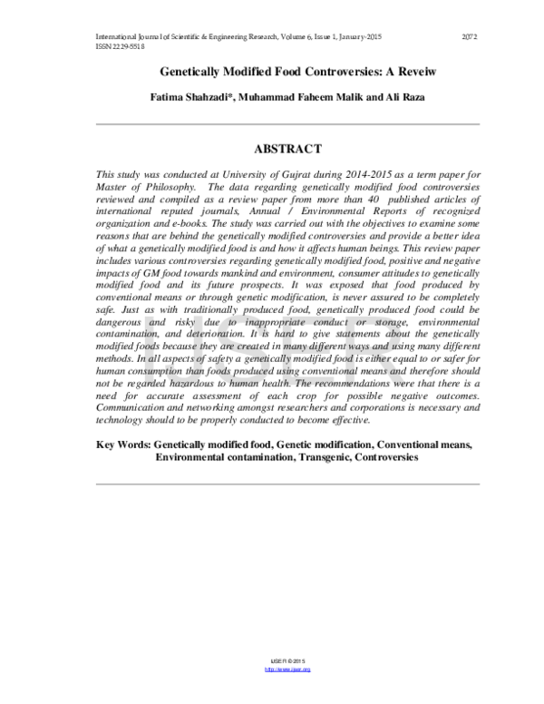 (PDF) Genetically Modified Food Controversies: A Reveiw