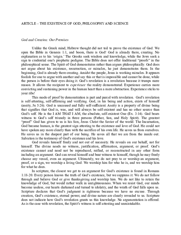 (DOC) ARTICLE -THE EXISTENCE OF GOD, PHILOSOPHY AND SCIENCE God and ...
