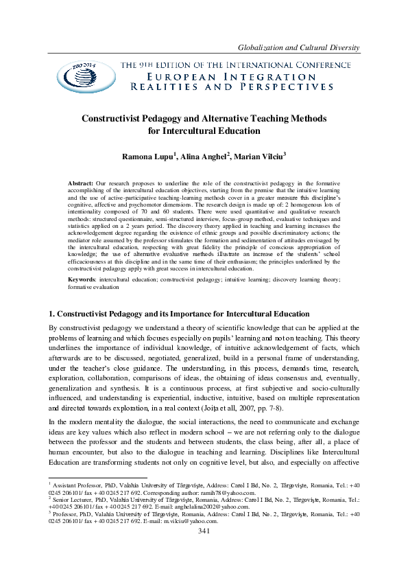 (PDF) Constructivist Pedagogy and Alternative Teaching Methods for Intercultural Education