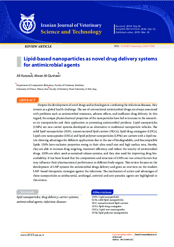 (PDF) Lipid-based nanoparticles as novel drug delivery systems for antimicrobial agents