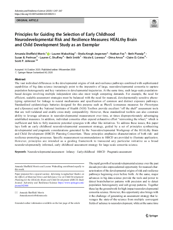 (PDF) Principles for Guiding the Selection of Early Childhood Neurodevelopmental Risk and ...