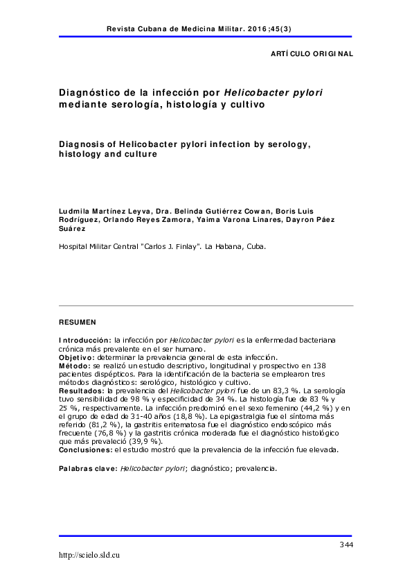 (PDF) Diagnóstico de la infección por Helicobacter pylori mediante ...