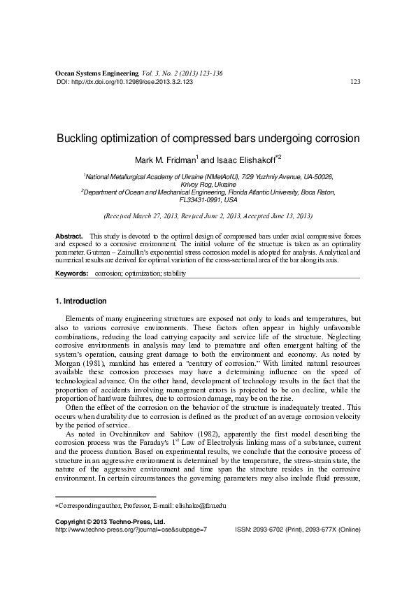 (PDF) Buckling optimization of compressed bars undergoing corrosion