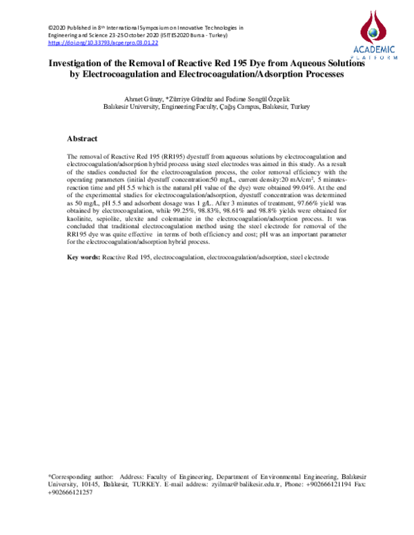 (PDF) Reaktif Red 195 Boyarmaddesinin Sulu Çözeltilerden Çelik Elektrot ...