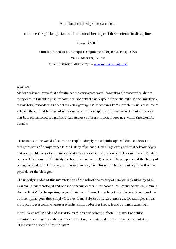 (PDF) A cultural challenge for scientists: enhance the philosophical ...