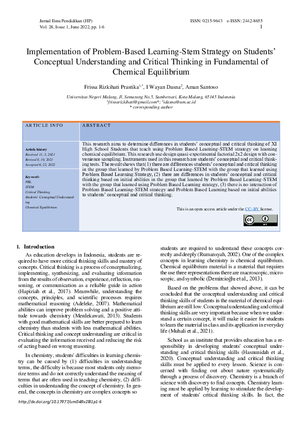 (PDF) Implementation of Problem-Based Learning-Stem Strategy on ...