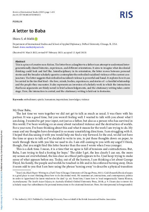 (PDF) A letter to Baba