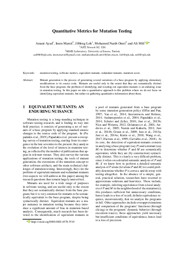 (PDF) Quantitative Metrics for Mutation Testing