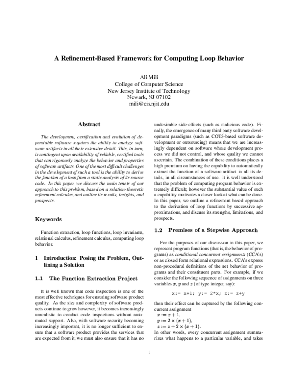 (PDF) A Refinement Based Framework for Computing Loop Behavior