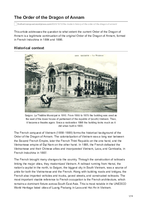(PDF) The Order of the Dragon of Annam