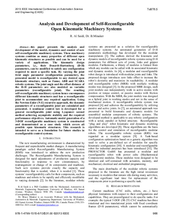 (PDF) Analysis and development of self-reconfigurable open kinematic machinery systems | Riyadh ...