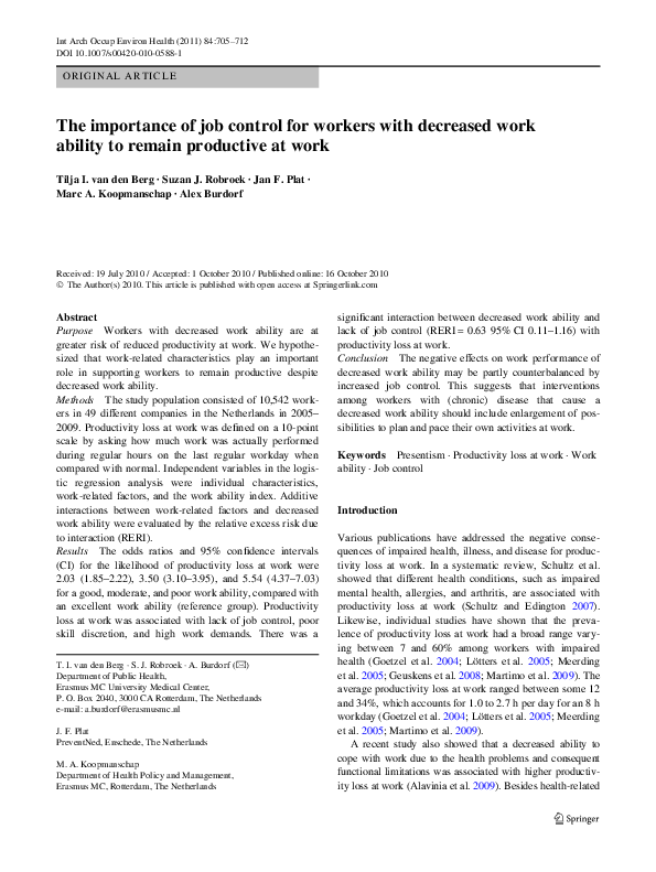 (PDF) The importance of job control for workers with decreased work ...