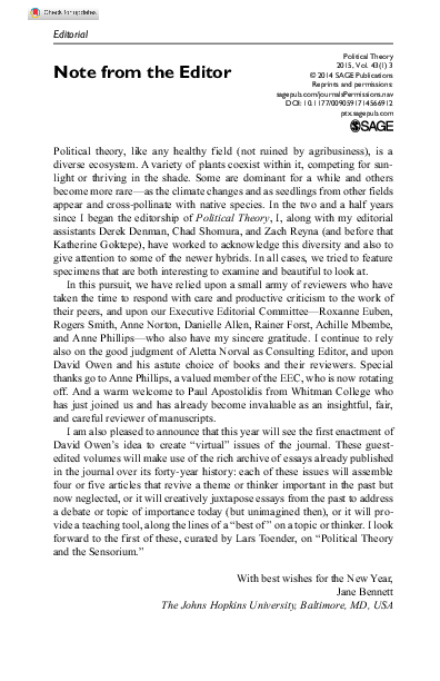 (PDF) Note from the Editor