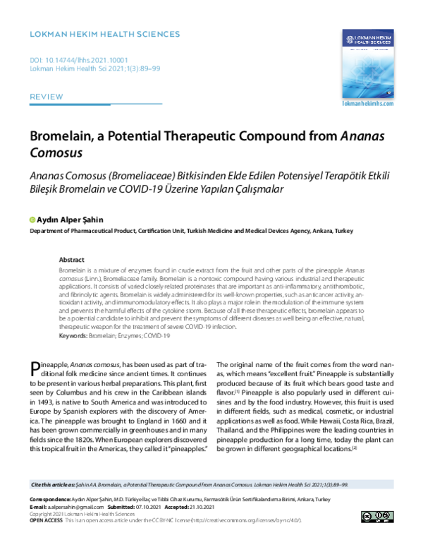 (PDF) Bromelain, a potential therapeutic compound from ananas comosus