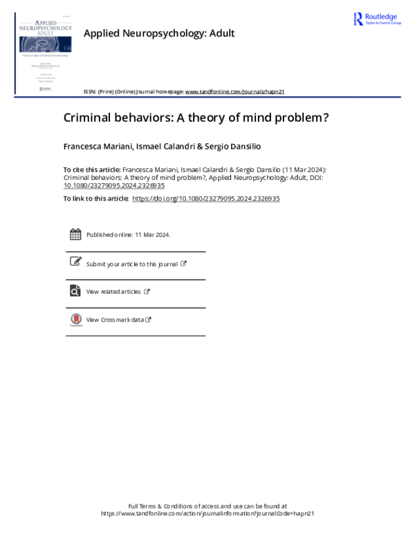 (PDF) Criminal behaviors: A theory of mind problem
