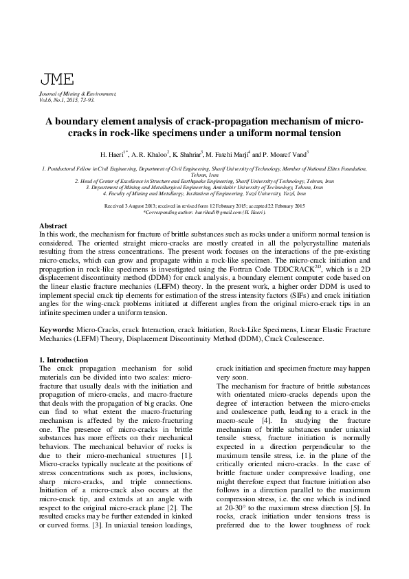 (PDF) Crack Propagation in Rock-Like Specimens