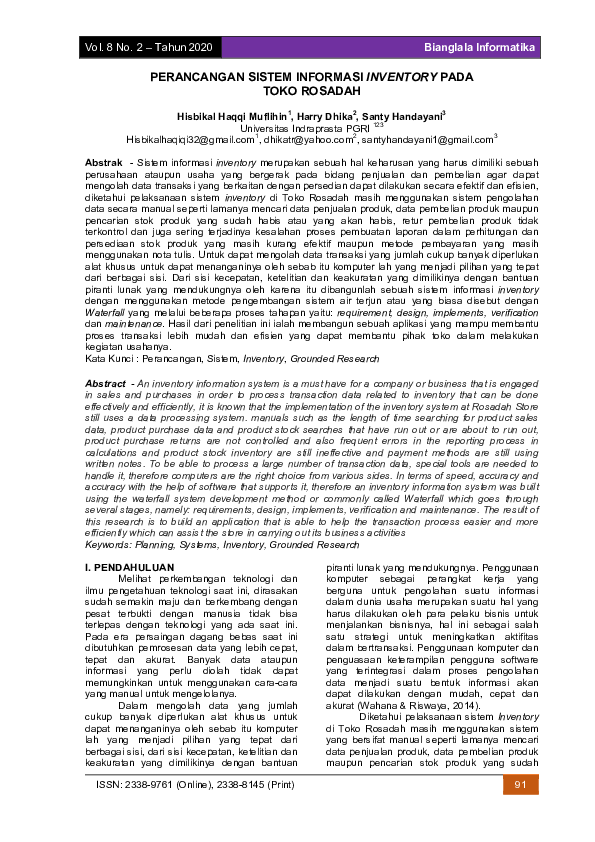 (PDF) Perancangan Sistem Informasi Inventory Pada Toko Rosadah