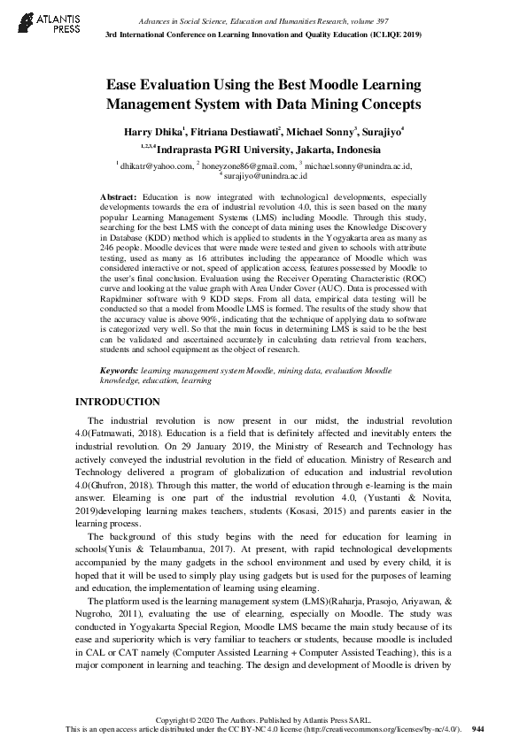 (PDF) Ease Evaluation Using the Best Moodle Learning Management System with Data Mining Concepts