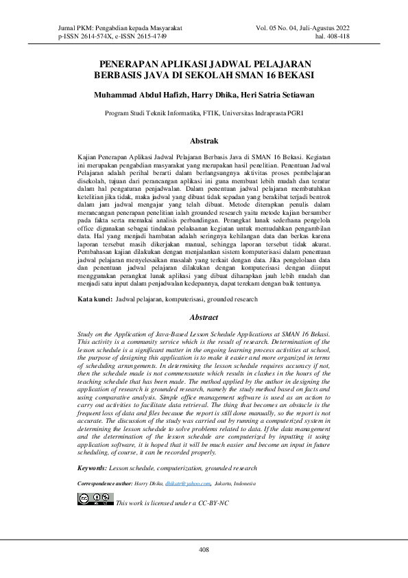 (PDF) Rancangan Aplikasi Jadwal Pelajaran Berbasis Java di Sekolah SMAN 16 Bekasi | Harry Dhika ...