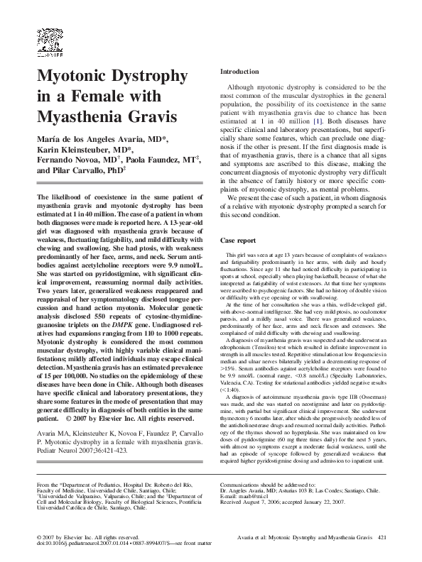 (PDF) Myotonic Dystrophy in a Female with Myasthenia Gravis