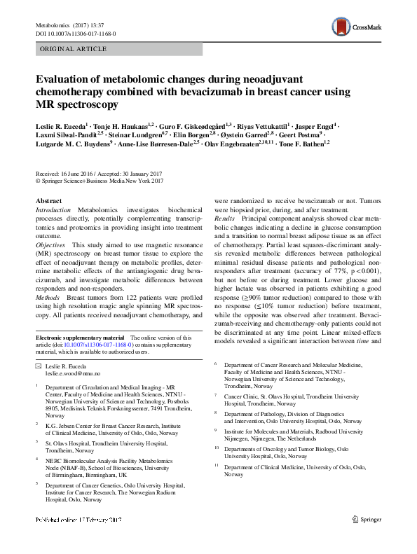 (PDF) Evaluation of metabolomic changes during neoadjuvant chemotherapy combined with ...