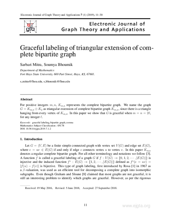 (PDF) Graceful labeling of triangular extension of complete bipartite graph