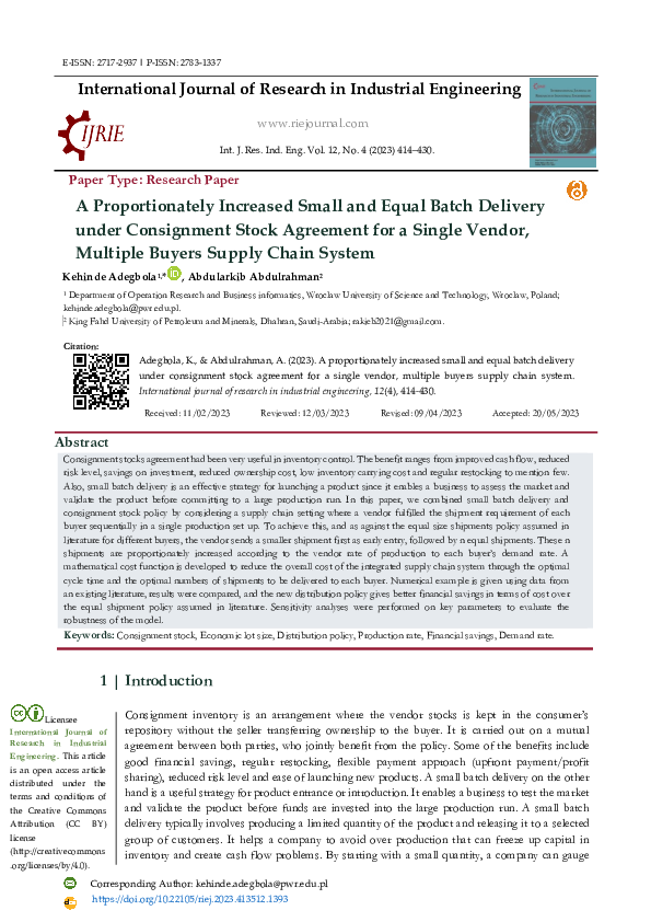 (PDF) A Proportionately Increased Small and Equal Batch Delivery under ...