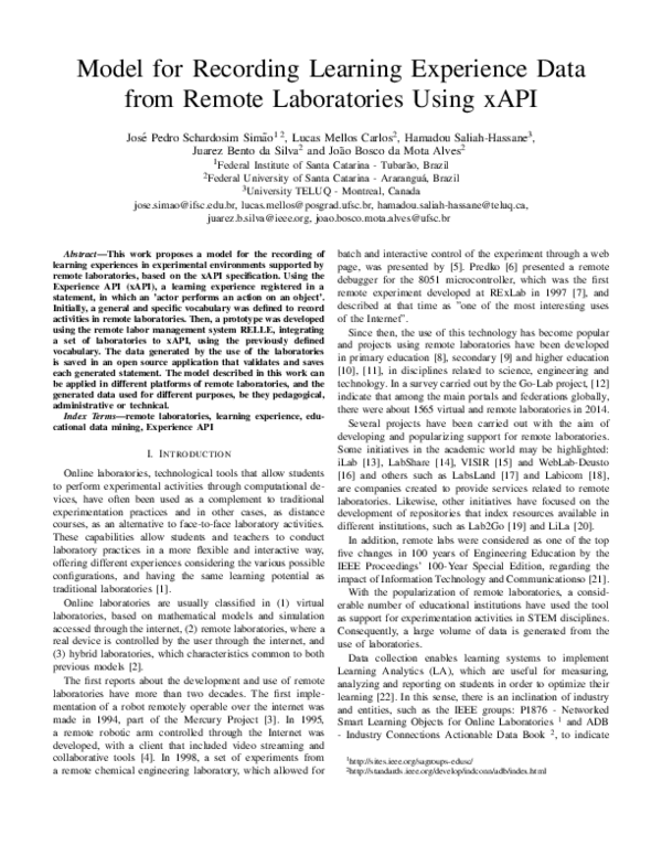 (PDF) Model for Recording Learning Experience Data from Remote Laboratories Using xAPI