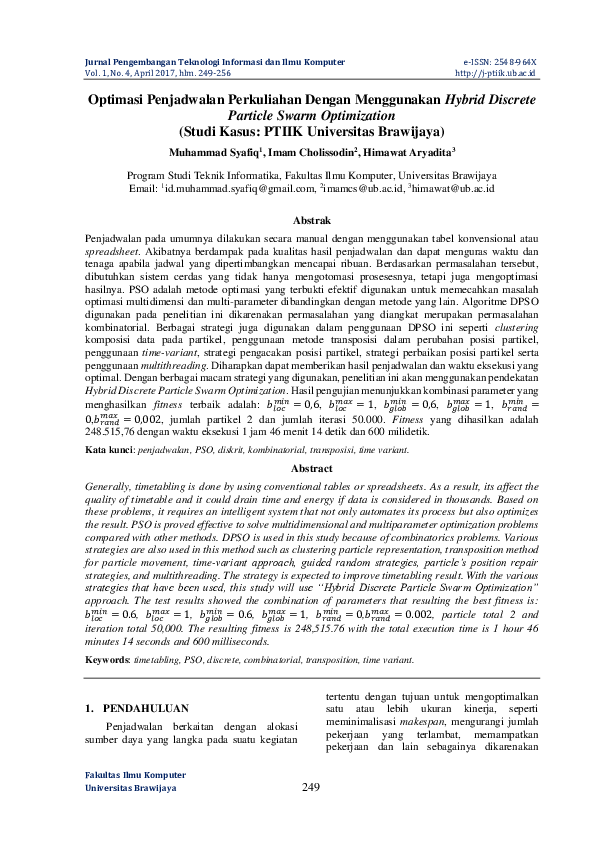 (PDF) Optimasi Penjadwalan Perkuliahan Dengan Menggunakan Hybrid Discrete Particle Swarm ...