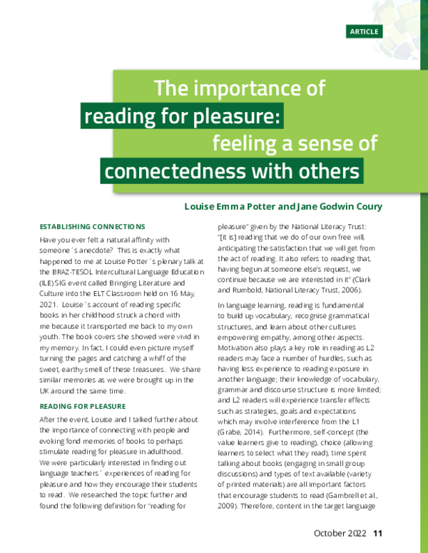 (PDF) The importance of reading for pleasure: feeling a sense of ...
