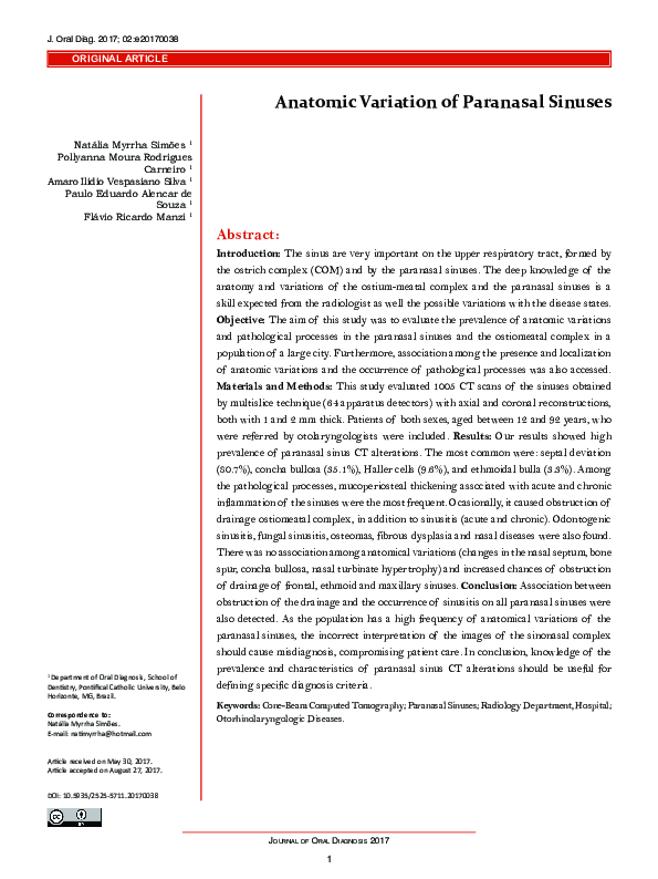 (PDF) Anatomic Variation of Paranasal Sinuses