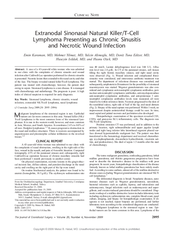 (PDF) Extranodal Sinonasal Natural Killer/T-Cell Lymphoma Presenting as ...