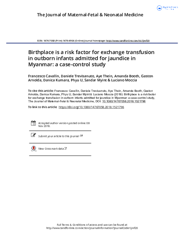 (PDF) Birthplace is a risk factor for exchange transfusion in outborn ...