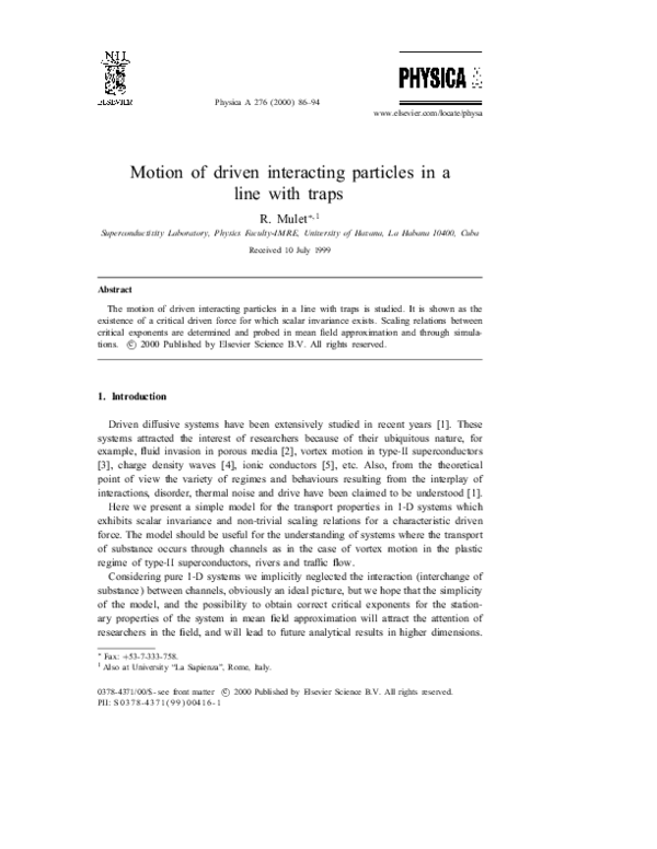 (PDF) Motion of driven interacting particles in a line with traps
