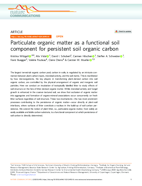 (PDF) Particulate organic matter as a functional soil component for ...