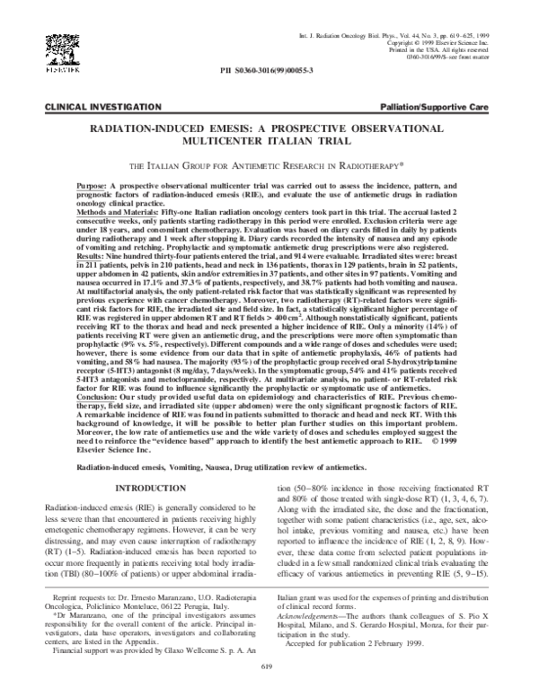 (PDF) Radiation-induced emesis: a prospective observational multicenter ...