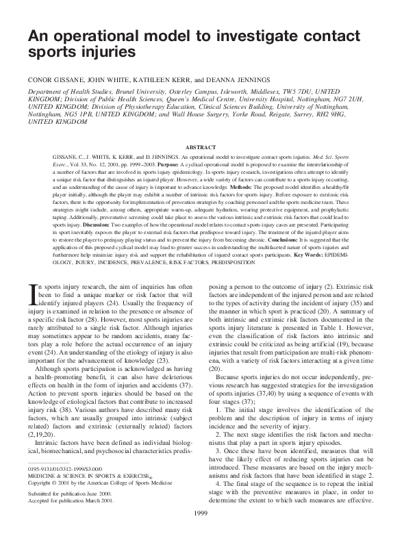 (PDF) An operational model to investigate contact sports injuries