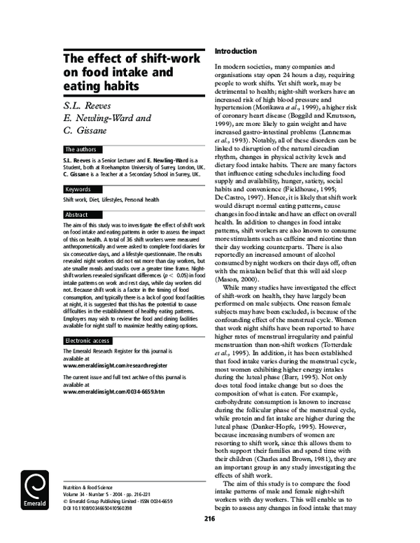 (PDF) The effect of shift‐work on food intake and eating habits