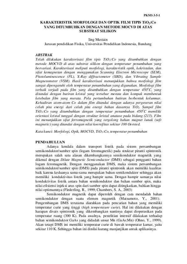 (PDF) KARAKTERISTIK MORFOLOGI DAN OPTIK FILM TIPIS TiO2:Co YANG ...