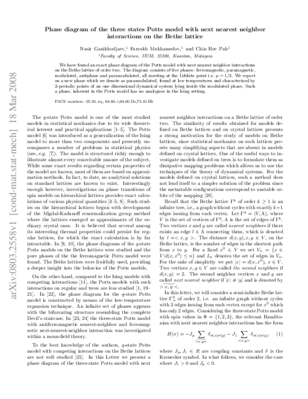 (PDF) Phase diagram of the three states Potts model with next nearest ...