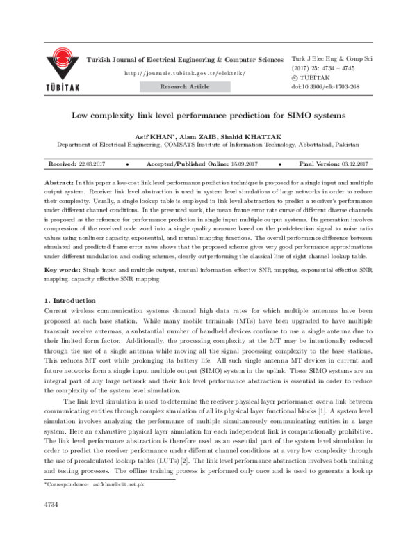 (PDF) Low complexity link level performance prediction for SIMO systems