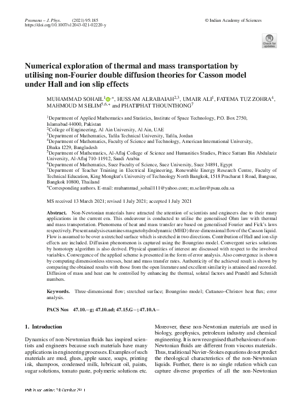 (PDF) Numerical exploration of thermal and mass transportation by ...