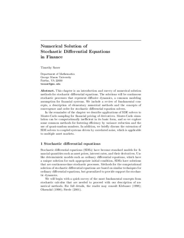 Pdf Numerical Solution Of Stochastic Differential Equations