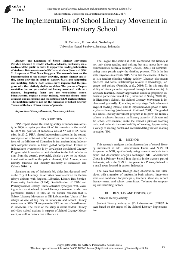 (PDF) The Implementation of School Literacy Movement in Elementary School