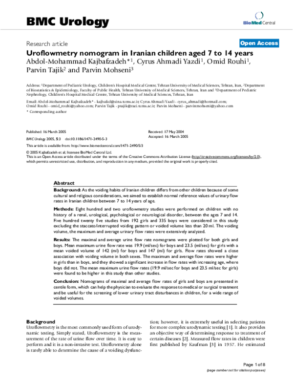 (PDF) Uroflowmetry nomogram in Iranian children aged 7 to 14 years