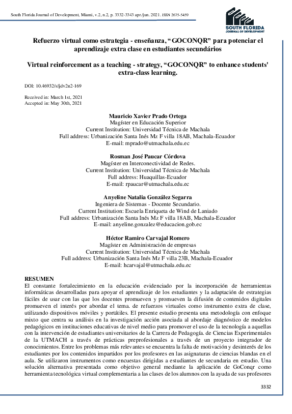 (PDF) Refuerzo virtual como estrategia - enseñanza, “GOCONQR” para potenciar el aprendizaje ...