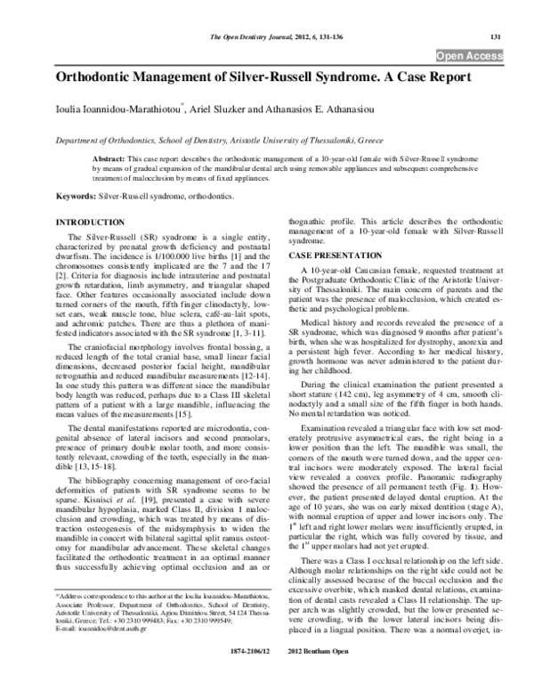 (PDF) Orthodontic Management of Silver-Russell Syndrome. A Case Report