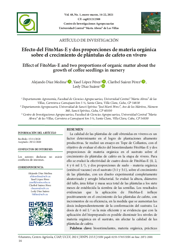 (PDF) Efecto del FitoMas-E y dos proporciones de materia orgánica sobre ...