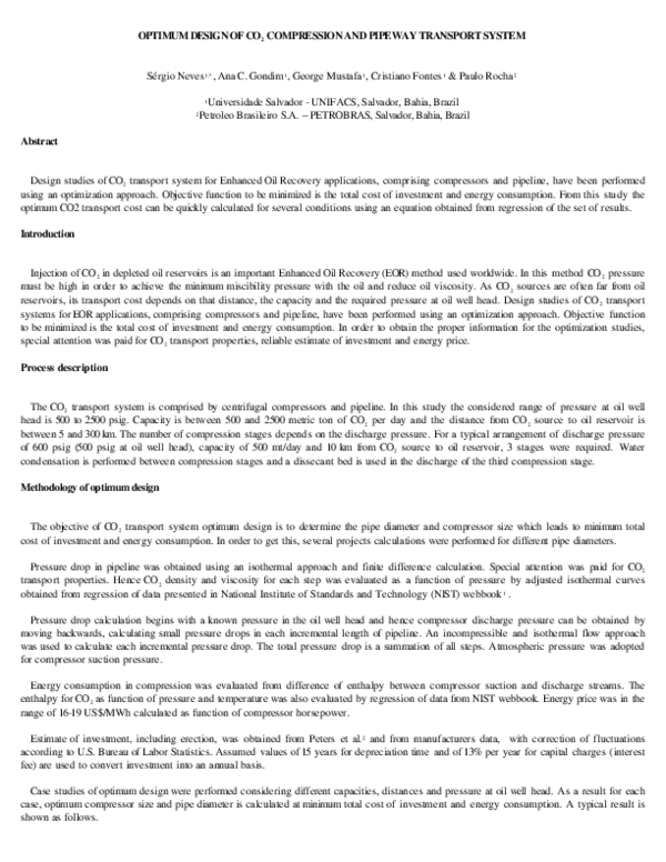 (PDF) Optimum design of CO2 compression and pipeway transport system